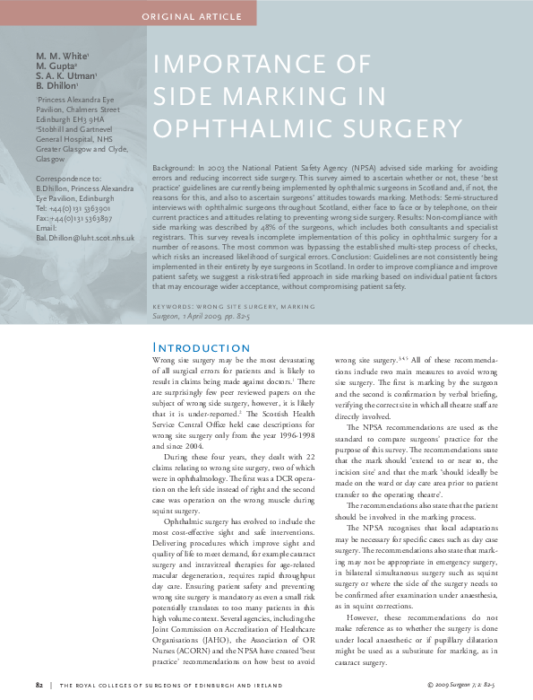 (PDF) Importance of side marking in ophthalmic surgery