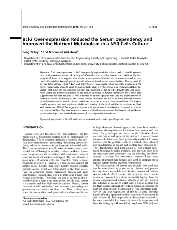 (PDF) Bcl2 over-expression reduced the serum dependency and improved ...