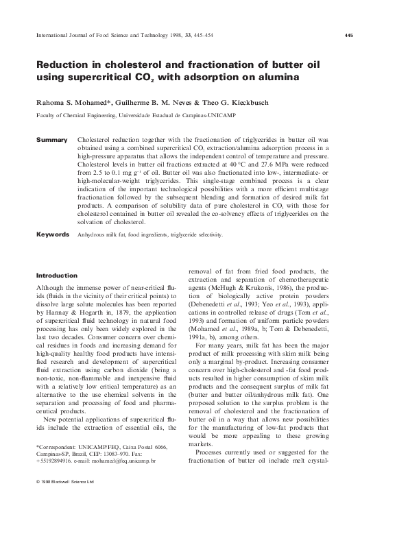 (PDF) Reduction in cholesterol and fractionation of butter oil using ...
