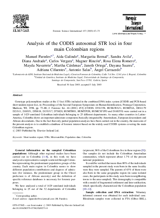 (PDF) Analysis of the CODIS autosomal STR loci in four main Colombian ...