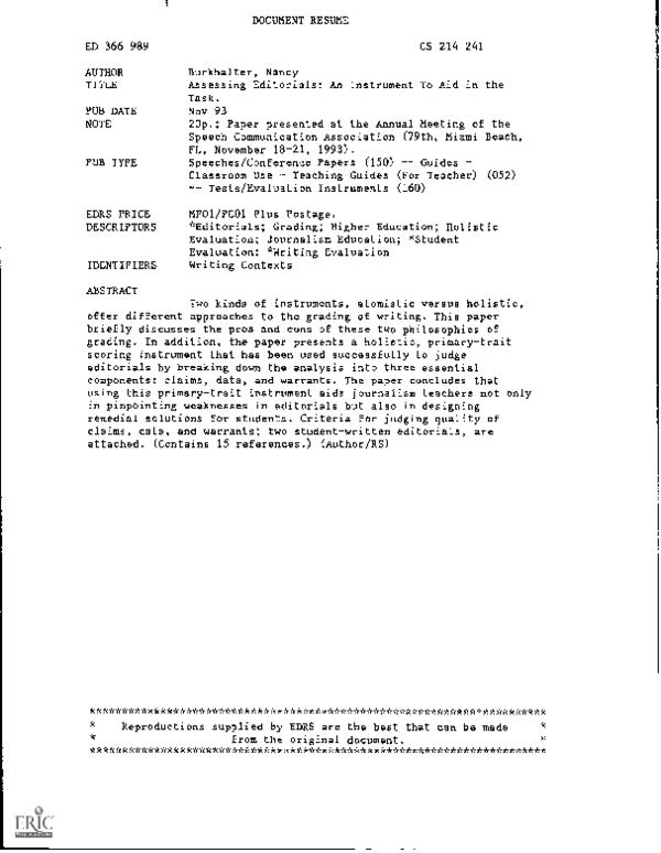 (PDF) Assessing Editorials: An Instrument To Aid in the Task