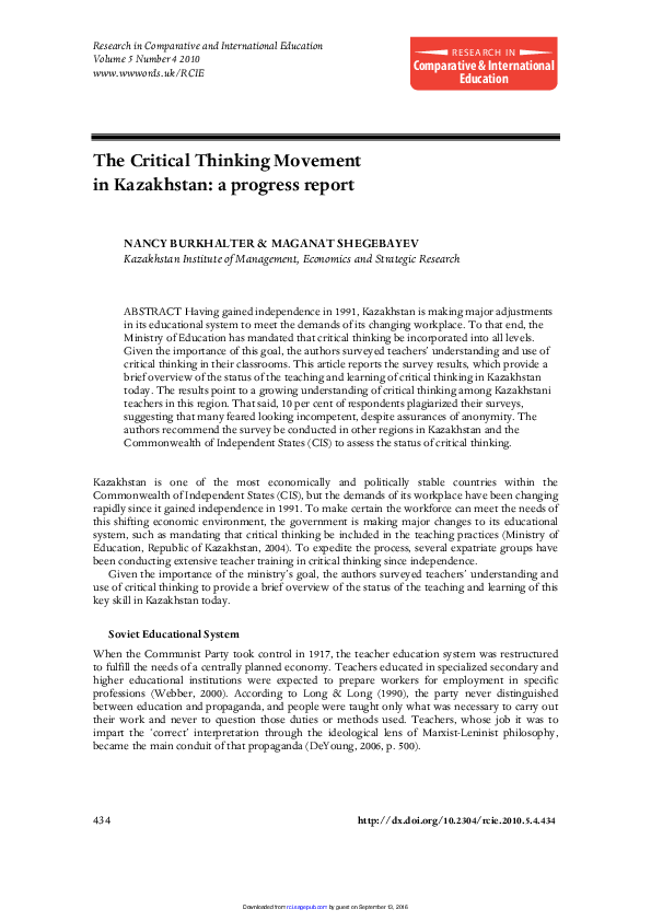 (PDF) The Critical Thinking Movement in Kazakhstan: a progress report ...