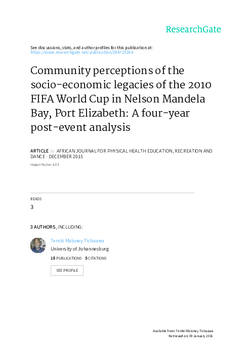 (PDF) Community perceptions of the socioeconomic legacies of 2010 FWC ...