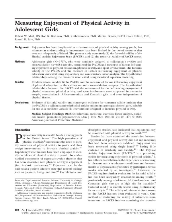 (PDF) Measuring enjoyment of physical activity in adolescent girls