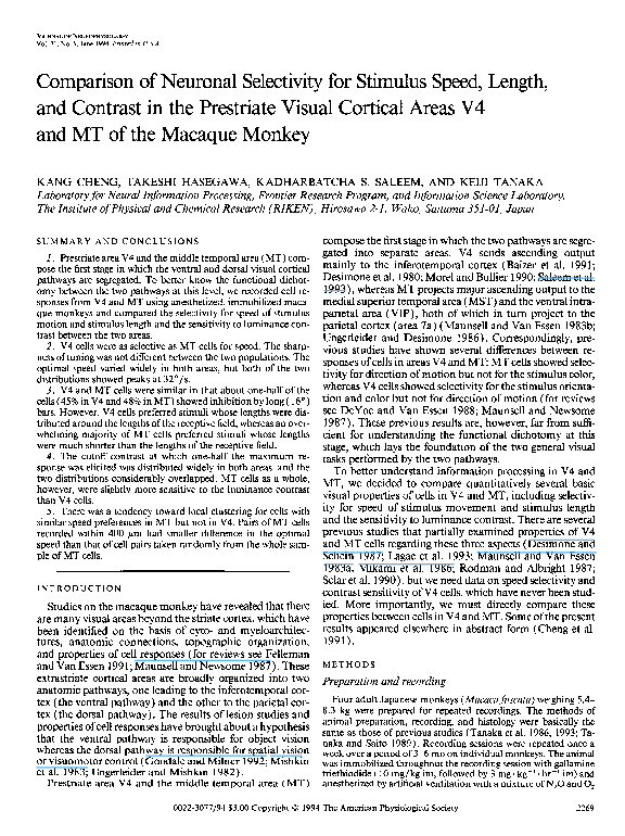 (PDF) Comparison of neuronal selectivity for stimulus speed, length, and contrast in the ...