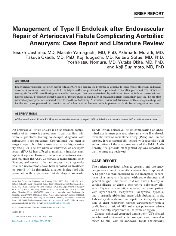 Pdf Management Of Type Ii Endoleak After Endovascular Repair Of