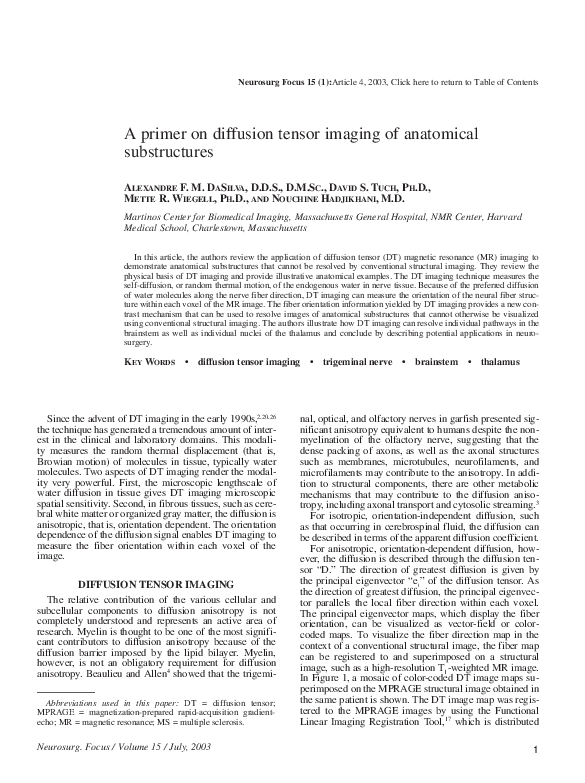 (PDF) A primer on diffusion tensor imaging of anatomical substructures