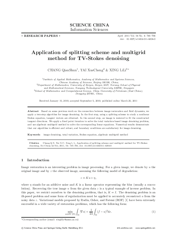 (PDF) Multigrid Method for TV-Stokes Image Denoising