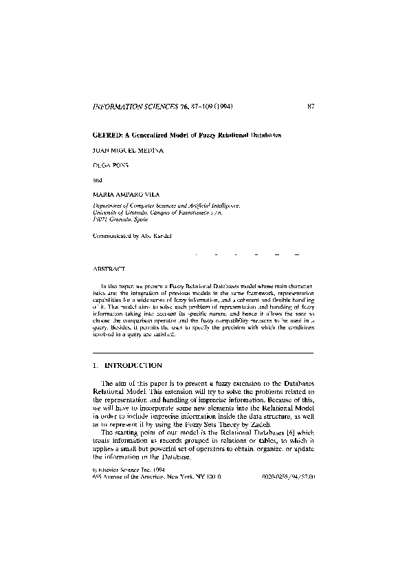 Pdf Gefred A Generalized Model Of Fuzzy Relational Databases