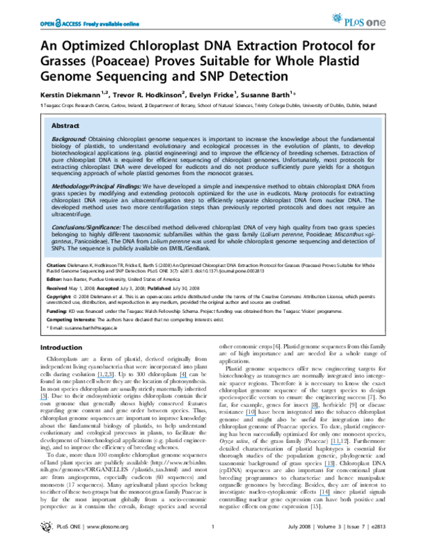 (PDF) An Optimized Chloroplast DNA Extraction Protocol for Grasses ...