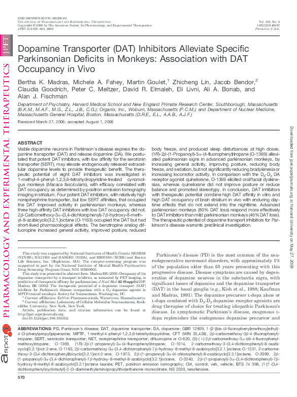 (PDF) Dopamine Transporter (DAT) Inhibitors Alleviate Specific ...