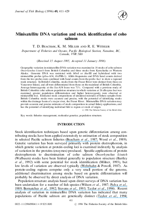 (PDF) Minisatellite DNA variation and stock identification of coho ...