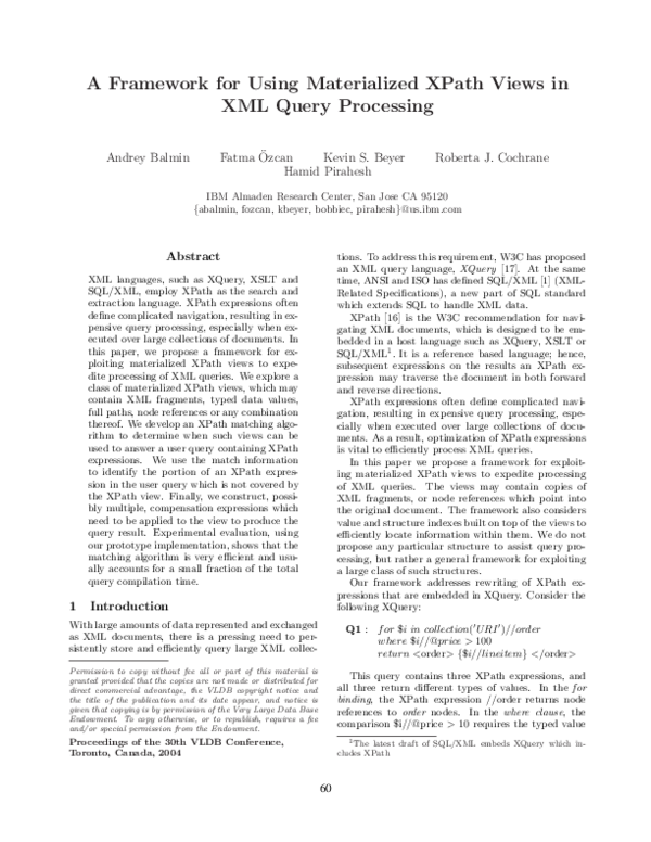 Pdf A Framework For Using Materialized Xpath Views In Xml Query 9472