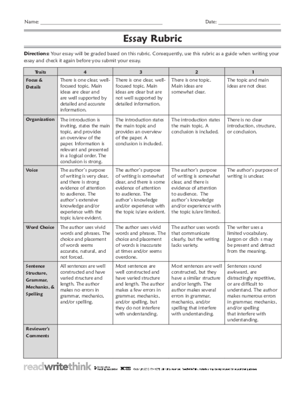 (PDF) Essay Rubric