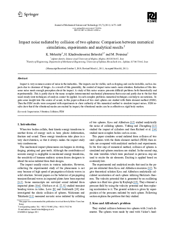 (PDF) Impact noise radiated by collision of two spheres: Comparison ...