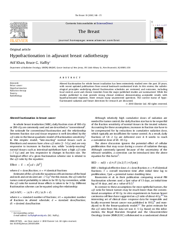 (PDF) Hypofractionation in adjuvant breast radiotherapy