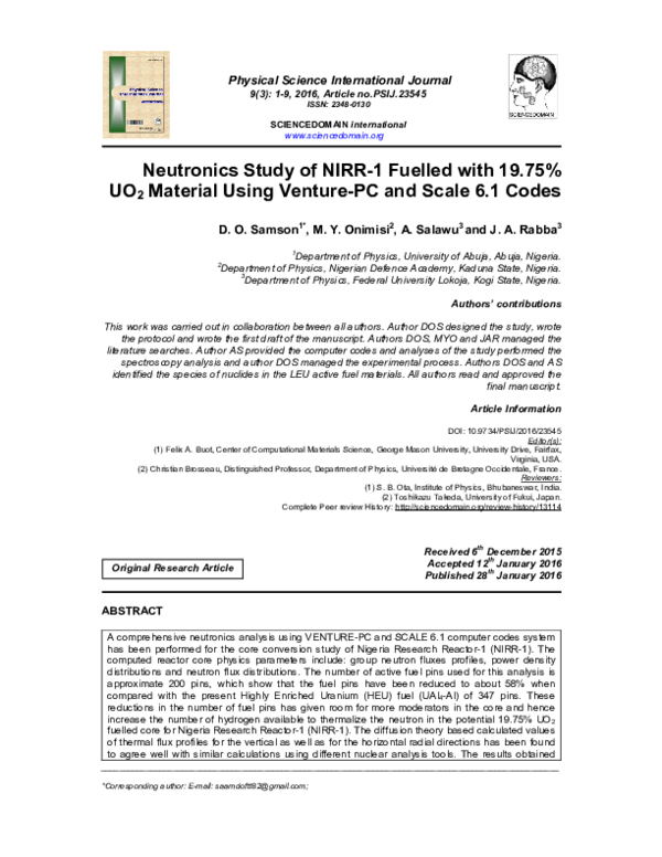 Neutronics Study of NIRR-1 Fuelled with 19.75% UO 2 Material Using Venture-PC and Scale 6.1 Codes