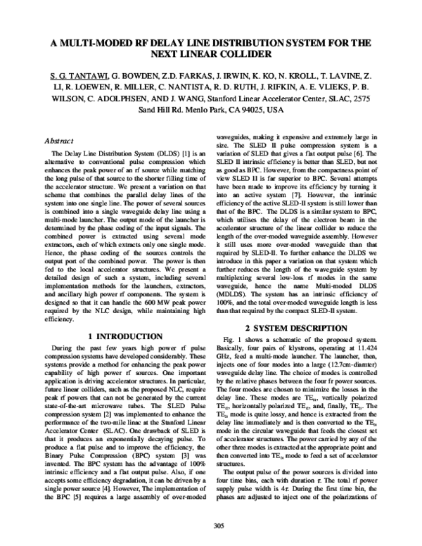 Pdf Multimoded Rf Delay Line Distribution System For The Next Linear Collider R Ruth