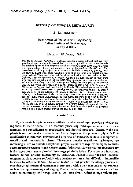 (PDF) HISTORY OF POWDER METALLURGY