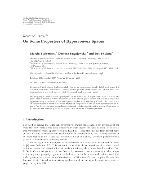 (PDF) On Some Properties of Hyperconvex Spaces