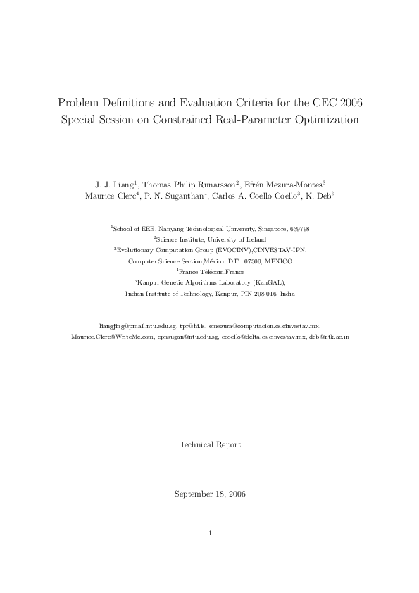 (PDF) Problem Deflnitions and Evaluation Criteria for the CEC 2006 Special Session on ...
