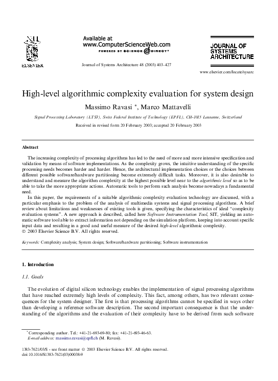 (PDF) High-level algorithmic complexity evaluation for system design