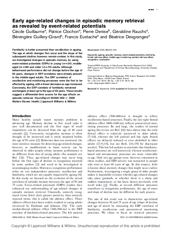(PDF) Early age-related changes in episodic memory retrieval as revealed by event-related potentials