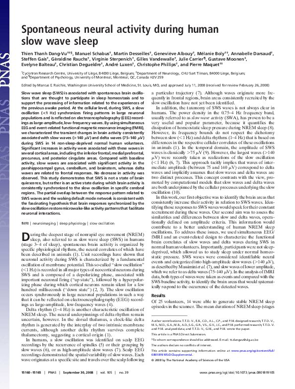 (PDF) Spontaneous neural activity during human slow wave sleep