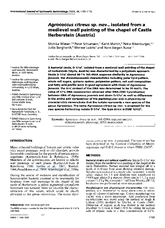 (PDF) Agrococcus citreus sp. nov., isolated from a medieval wall ...
