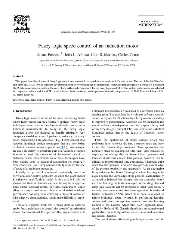 (PDF) Fuzzy logic speed control of an induction motor
