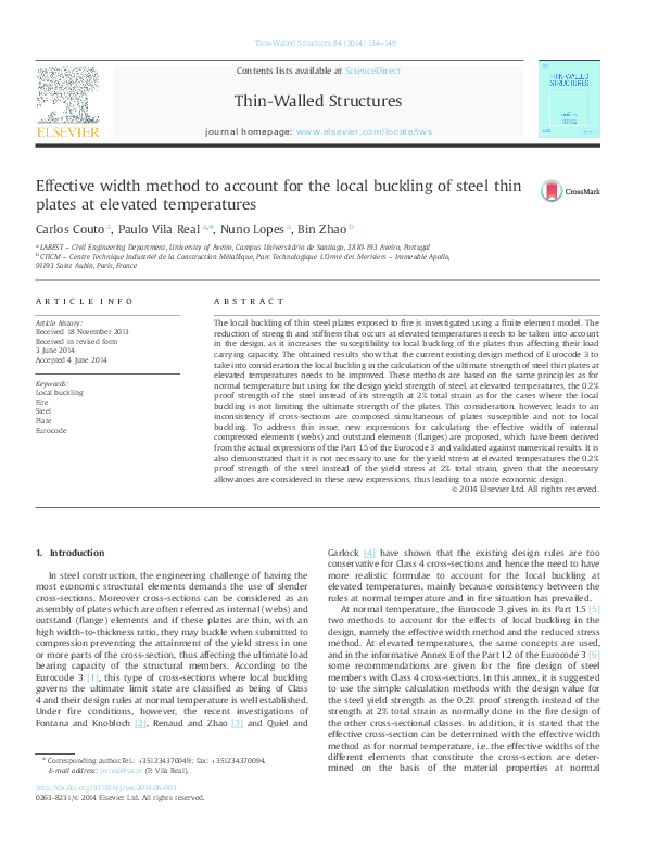 (PDF) Effective width method to account for the local buckling of steel ...