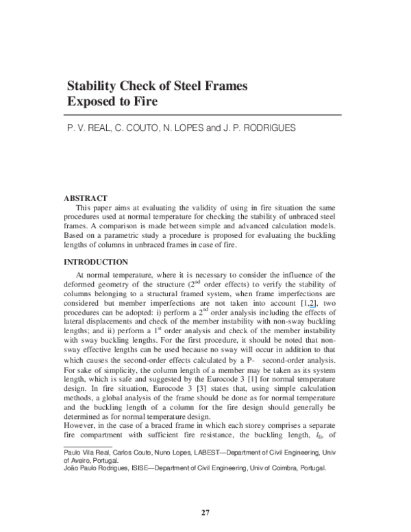 (PDF) Stability Check of Steel Frames Exposed to Fire