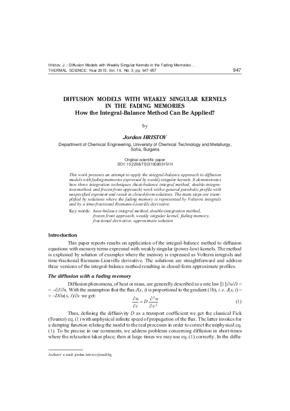 Pdf Diffusion Models With Weakly Singular Kernels In The Fading
