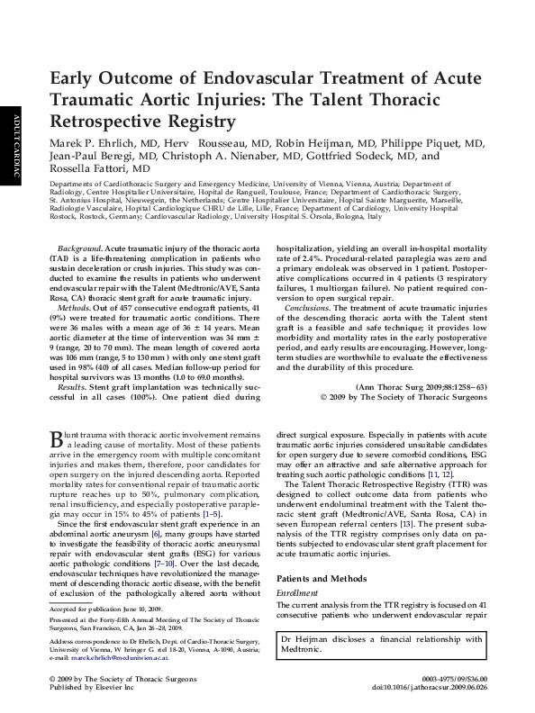 (PDF) Early Outcome of Endovascular Treatment of Acute Traumatic Aortic ...