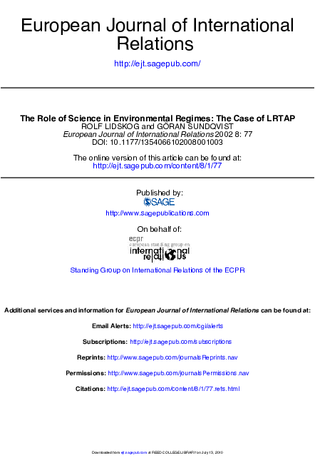 (PDF) The Role of Science in Environmental Regimes: The Case of LRTAP
