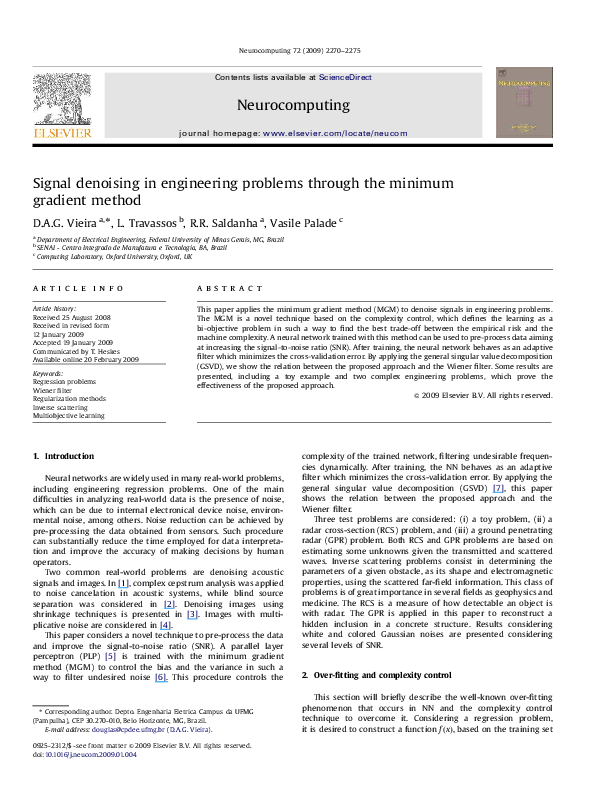 (PDF) Signal denoising in engineering problems through the minimum gradient method