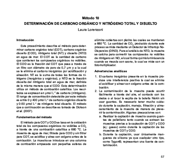 (PDF) Determinación de carbono orgánico y nitrógeno total y disuelto