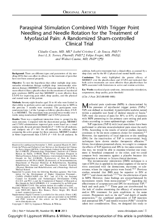 (PDF) Paraspinal Stimulation Combined With Trigger Point Needling and ...