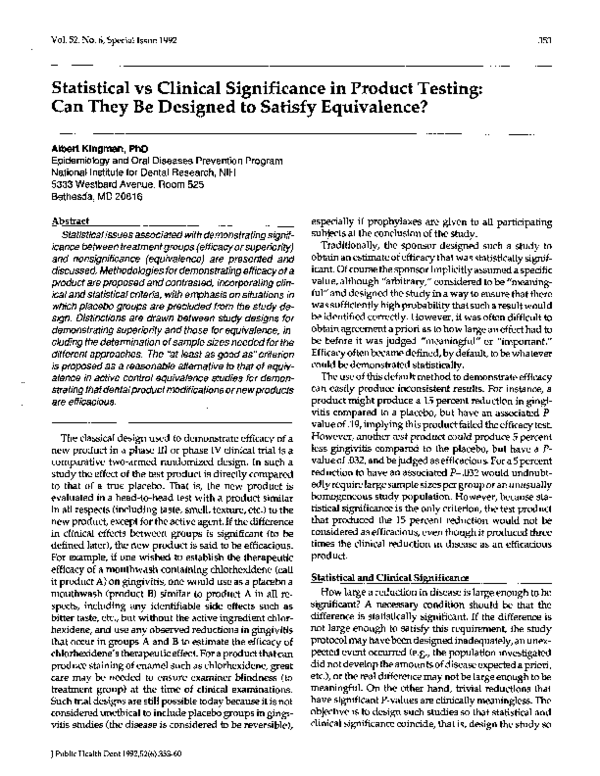 (PDF) Statistical vs Clinical Significance in Product Testing: Can They ...