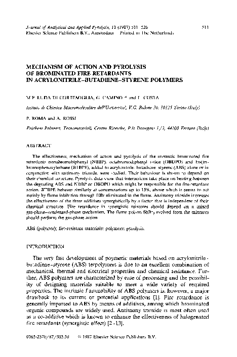 (PDF) Mechanism of action and pyrolysis of brominated fire retardants ...