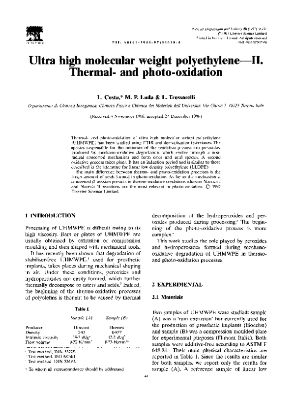 (PDF) Ultra high molecular weight polyethylene—II. Thermal- and photo ...