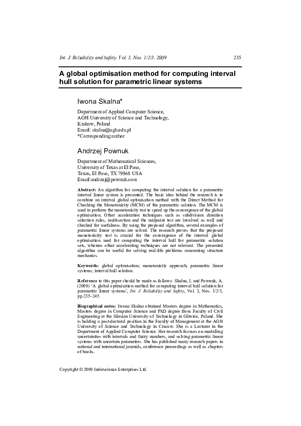 Pdf A Global Optimisation Method For Computing Interval Hull Solution