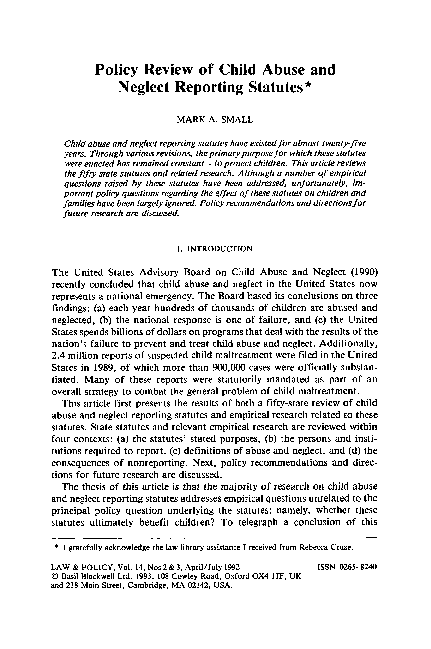 (PDF) Policy Review of Child Abuse and Neglect Reporting Statutes