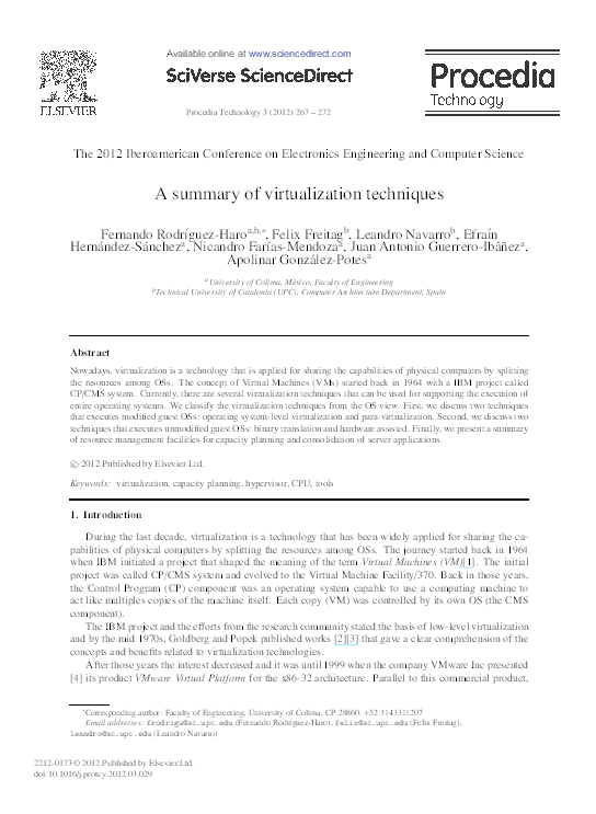 (PDF) A summary of virtualization techniques