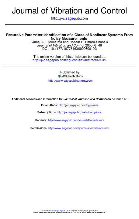 (PDF) Recursive Parameter Identification of a Class of Nonlinear Systems From Noisy Measurements