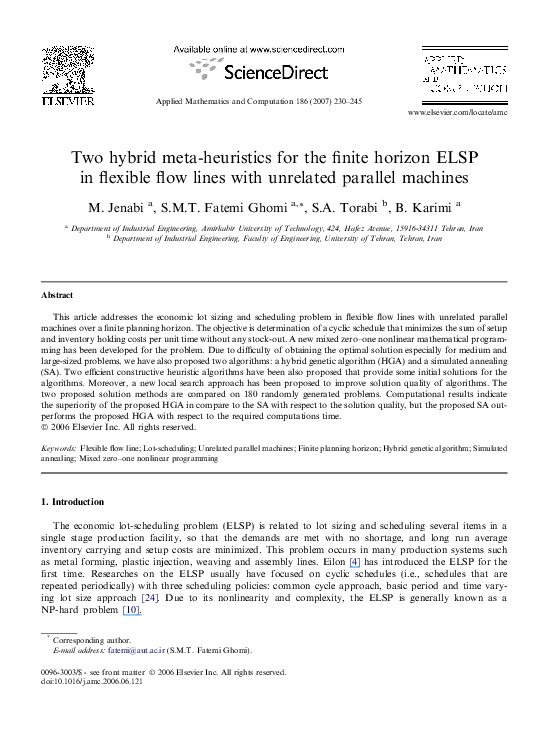 (PDF) Two hybrid meta-heuristics for the finite horizon ELSP in ...