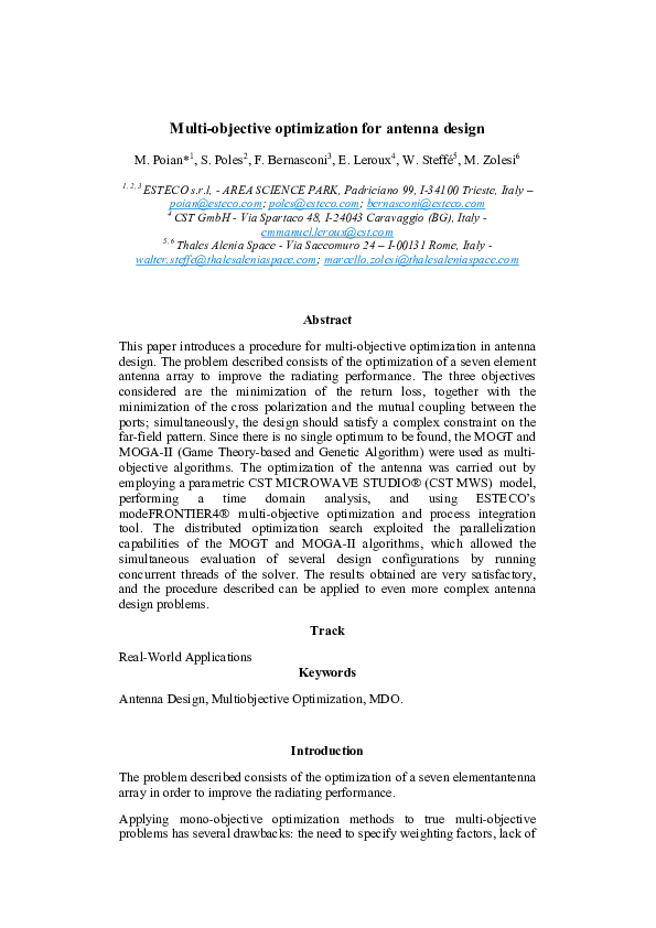 Pdf Multi Objective Optimization For Antenna Design