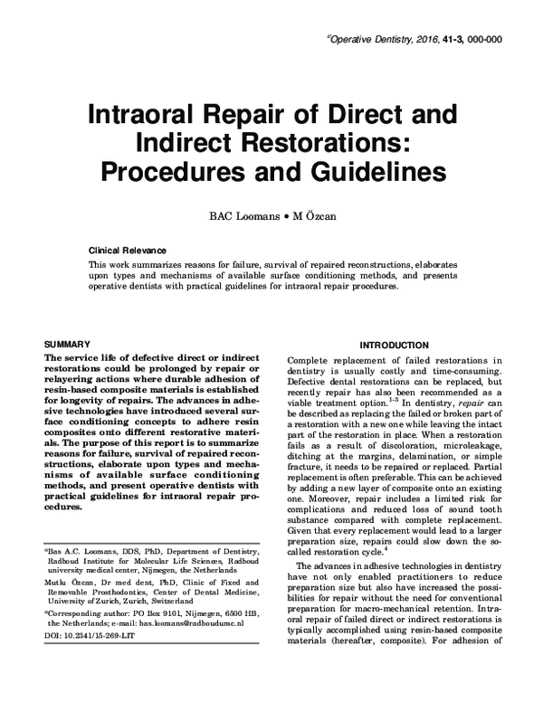 (PDF) Intraoral Repair of Direct and Indirect Restorations: Procedures ...