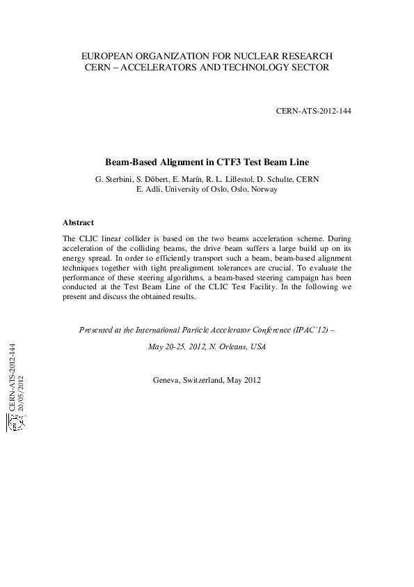 (PDF) Beam-Based Alignment in CTF3 Test Beam Line