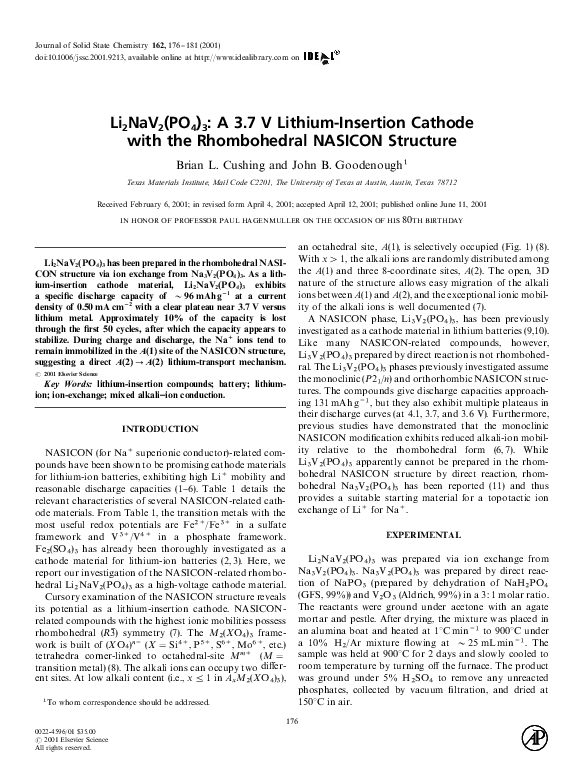 (PDF) Li2NaV2(PO4)3: A 3.7 V Lithium-Insertion Cathode with the ...